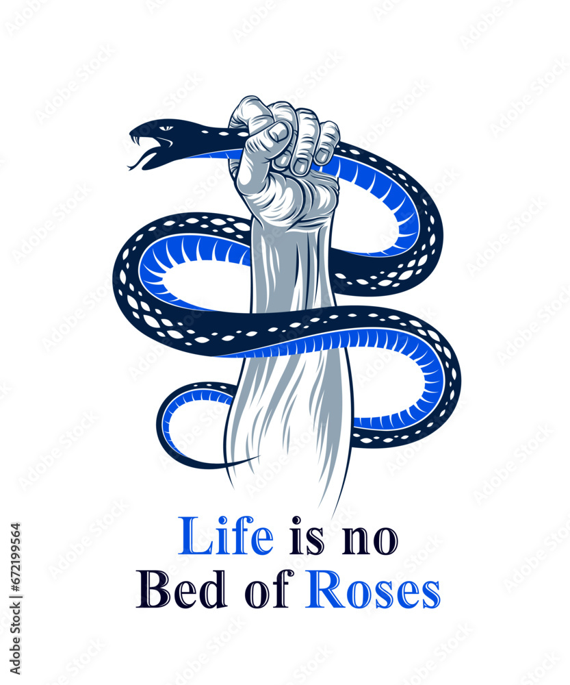 Hand squeezes a snake, fight against evil devil and Satan, control your ...