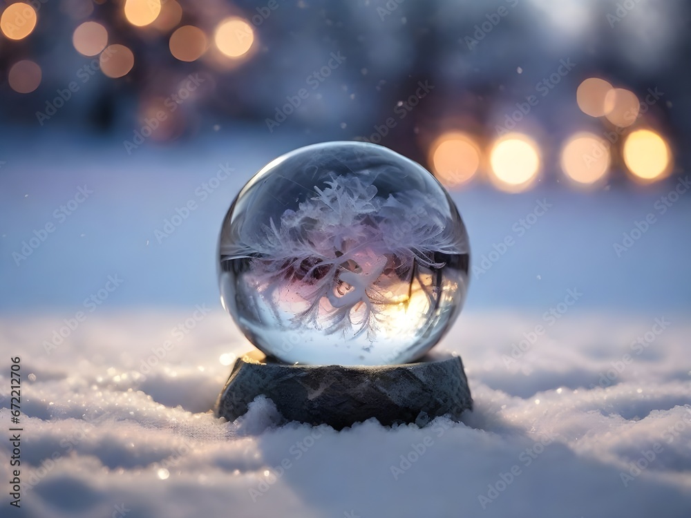 Obraz A magical crystal ball sits on snowy ground, surrounded by a ...