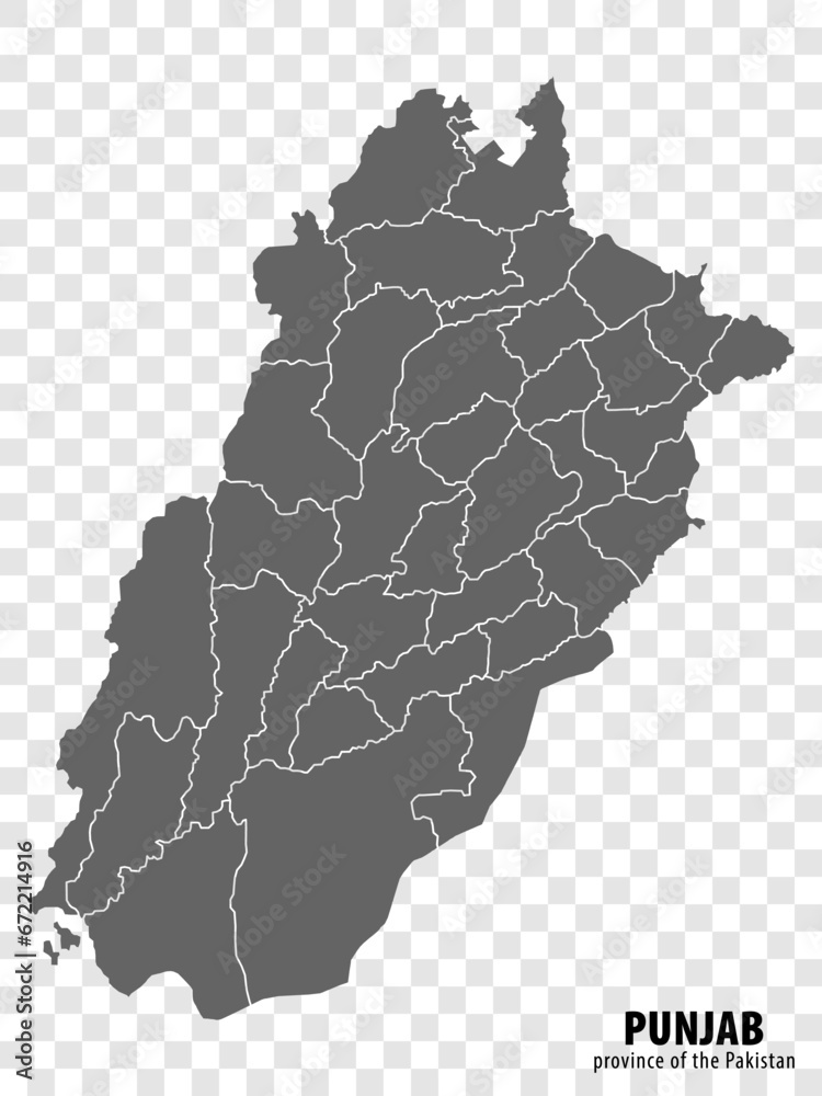 Blank map Punjab of Pakistan. High quality map Province of Punjab with ...
