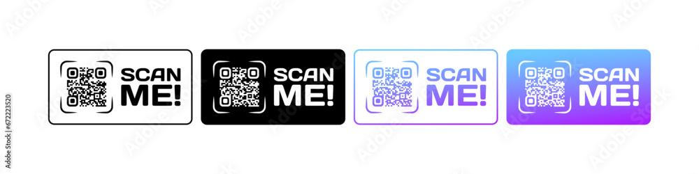 Scan me signs. Different styles, qr-code icon, scan me signs. Vector ...