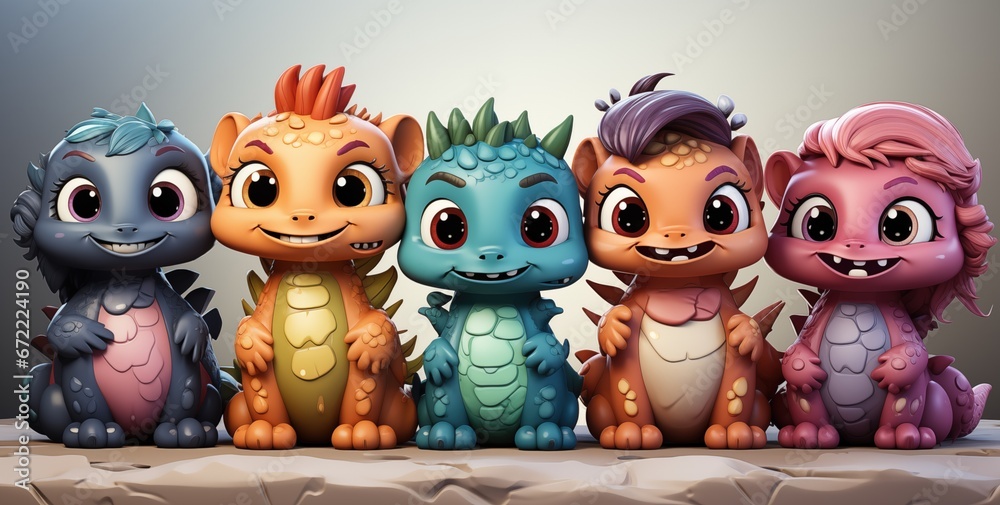 Cute cartoon dragons sitting and posing on a simple background. Made ...