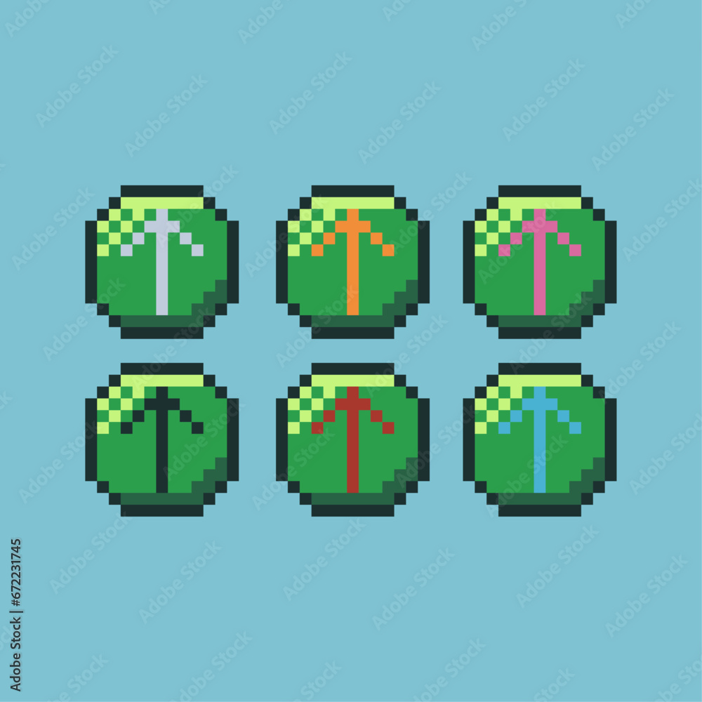 Pixel art sets of upload button with variation color item asset. Simple ...