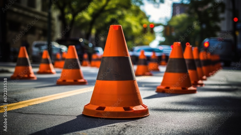 The construction cone concept marks part of the road with a layer of ...