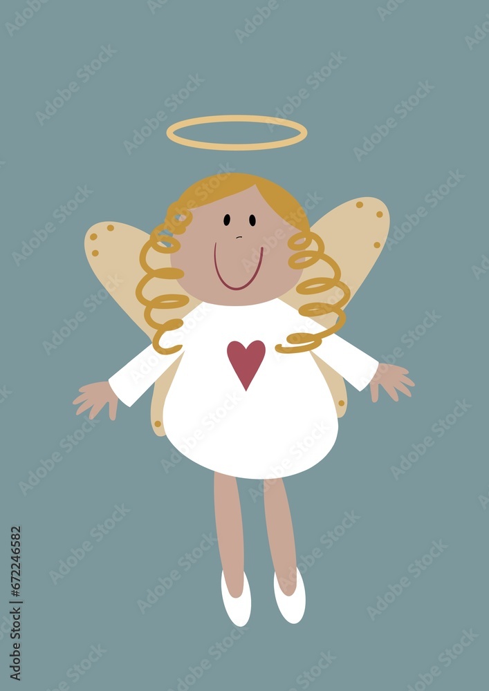 Cute Christmas angel illustration in a quirky cartoon style. Rustic ...