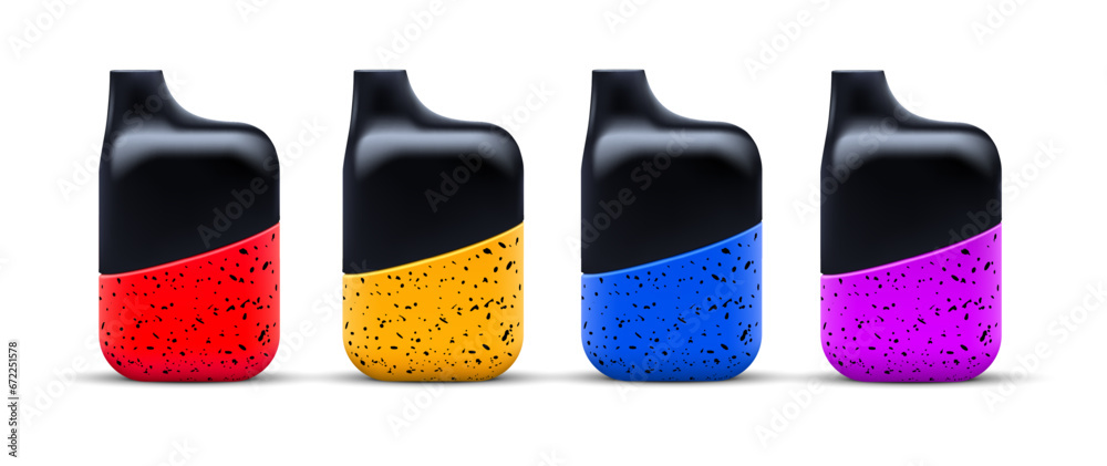 Portable vape pen set of different colors. Isolated on white background ...