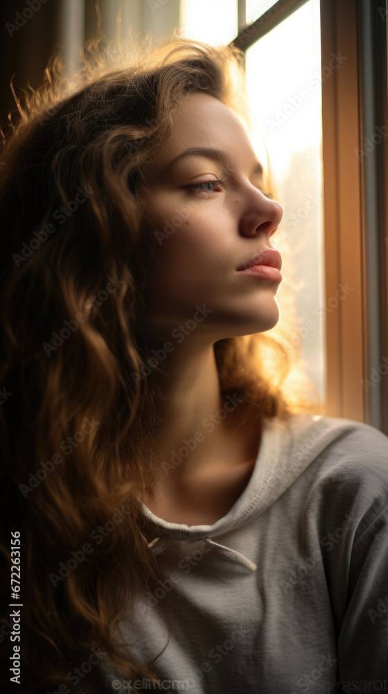 Introspective Portrait Of A Woman Gazing Thoughtfully, Background Image ...