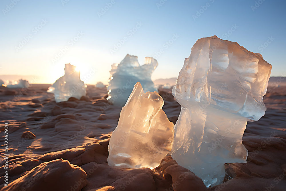 Ice block melting in the desert, ice block melting, melting ice, ice ...