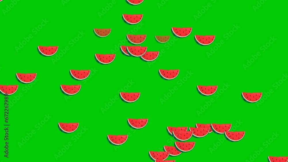 Falling watermelon illustration over a green screen, suitable for ...