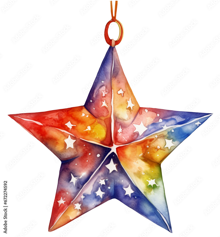 Watercolor illustration of a Christmas tree toy. Christmas strar. Ai ...