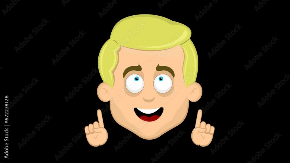 video animation face character man cartoon, blue eyes blonde, observing ...