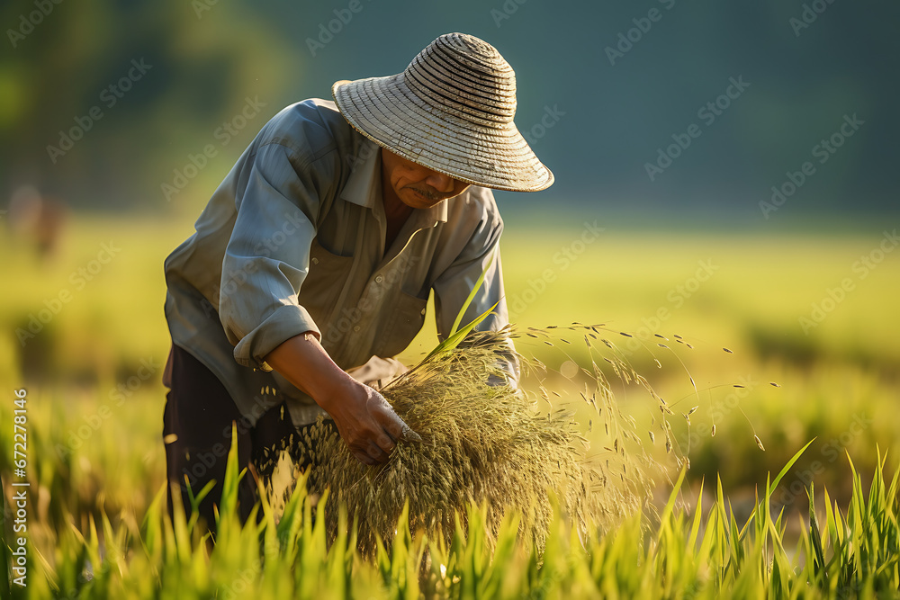 Workers working on a rice field, rice farming rice fields, rice farm ...