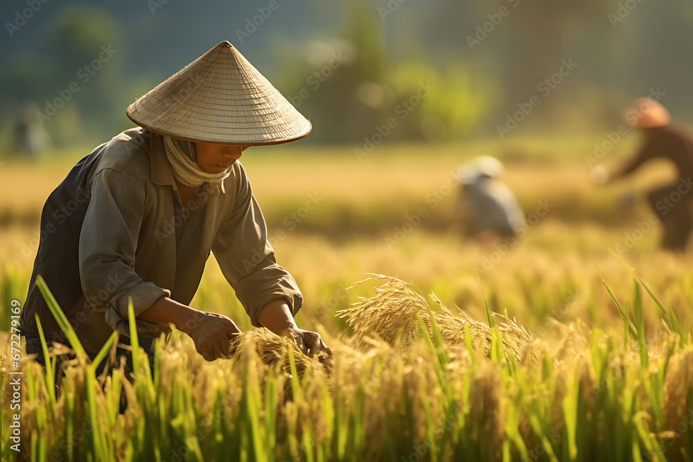 Workers working on a rice field, rice farming rice fields, rice farm ...