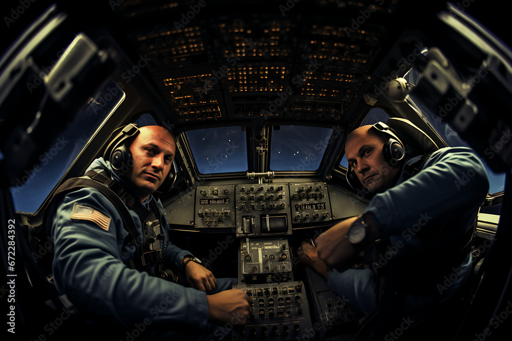 two men flying a spacecraft,space exploration, space craft, flying into ...