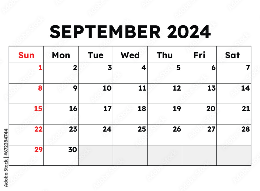 September 2024 calendar. Vector illustration. Monthly planning for your ...