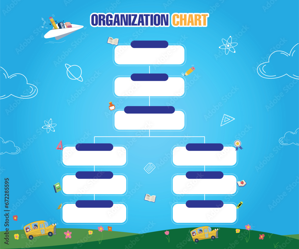 Organizational Chart Infographic with Icons of school, student ...