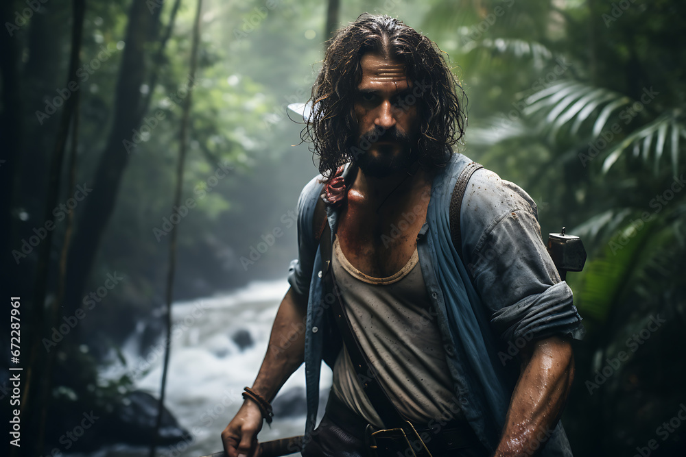 jungle dude, tarzan, tribal jungle person, explorer, junbgle man with ...