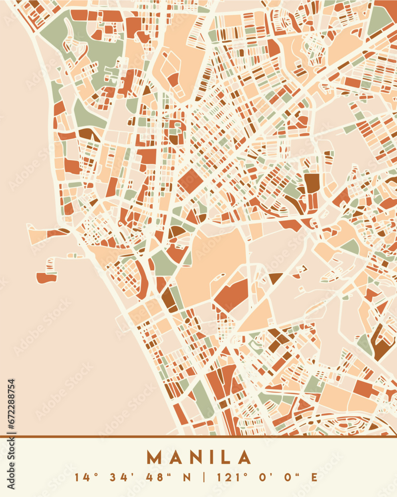 Vector illustration of the map of Manila city with coordinates Stock ...