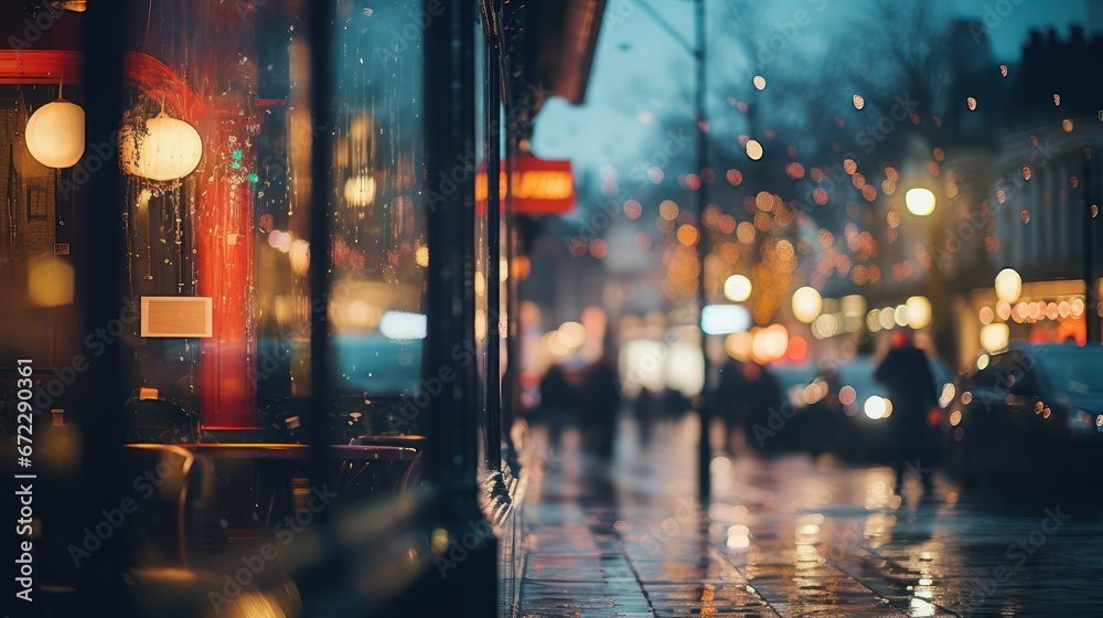 Exterior Pub Bar Restaurant Night Time City Street Scene in Winter with ...