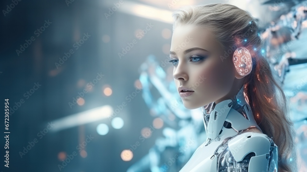 Beautiful female robot with artificial intelligence Stock Illustration ...