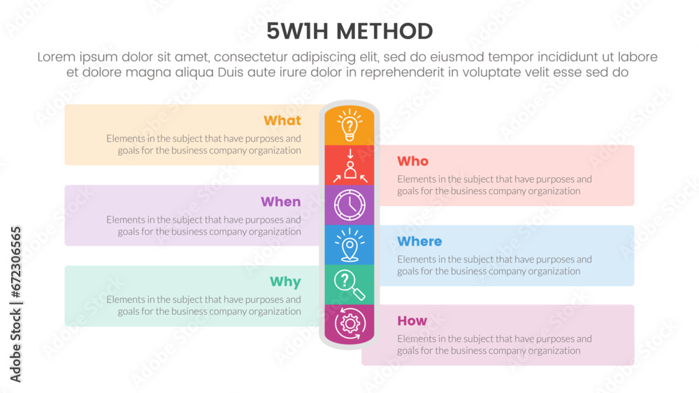 5W1H problem solving method infographic 6 point stage template with ...