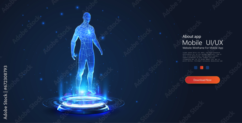 Digital Holographic Human Anatomy Scan Displayed on Futuristic ...