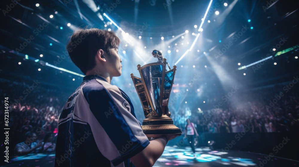 Professional gamer winner and lift the trophy for champions league, E ...