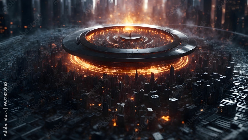 AI generated illustration of a futuristic circular platform over a ...