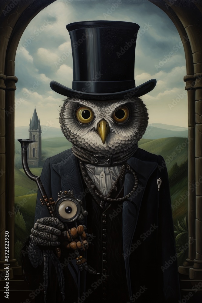 Owl, Portrait, 1800, 3d painting, Noble, Aristocratic, Dressed, Ironic ...