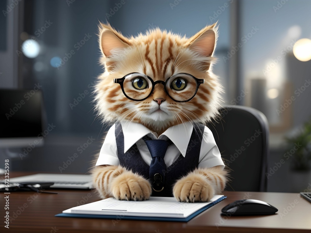 AI generated illustration of a gray tabby cat wearing formal suit ...