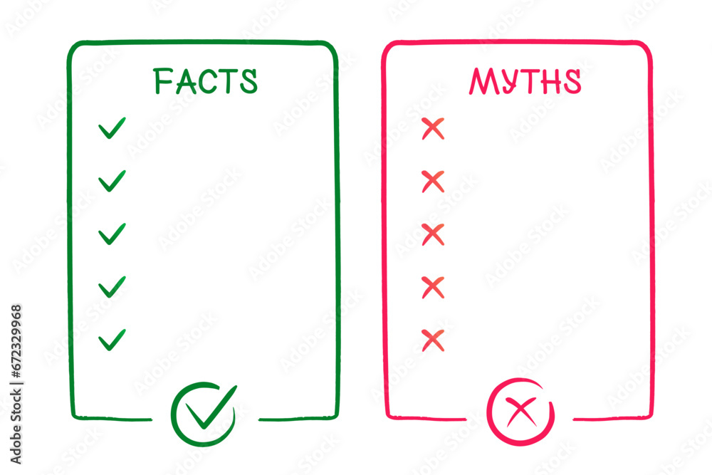 Facts and myths vector frame template handdraw style isolated on white ...