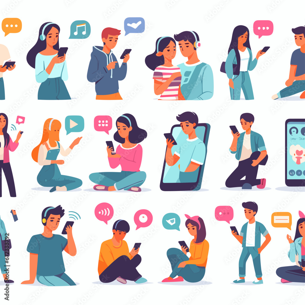 Mobile Millennials: Cartoon Vector of Youth Navigating Smartphone Apps ...