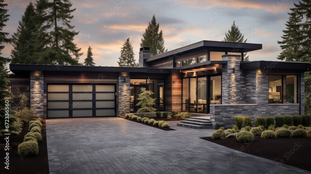 New construction home exterior with contemporary house plan features ...