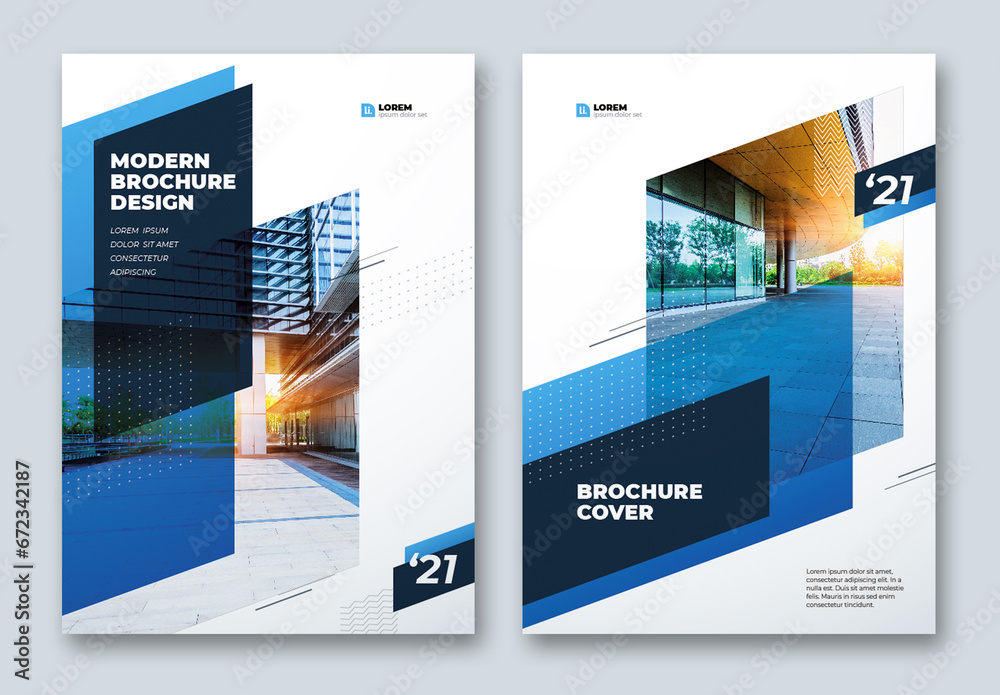 Business Brochure Cover Layout Set with Blue flat Elements Stock ...