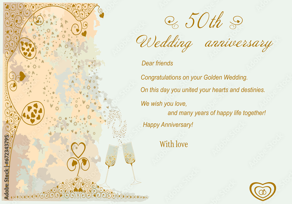 Happy 50th Golden Wedding Anniversary vector greeting template ...