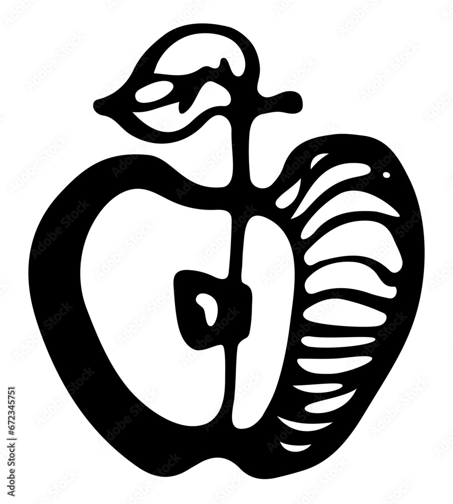 Outline apple logo. Black hand drawn doodle sketch. Line art. Black ...