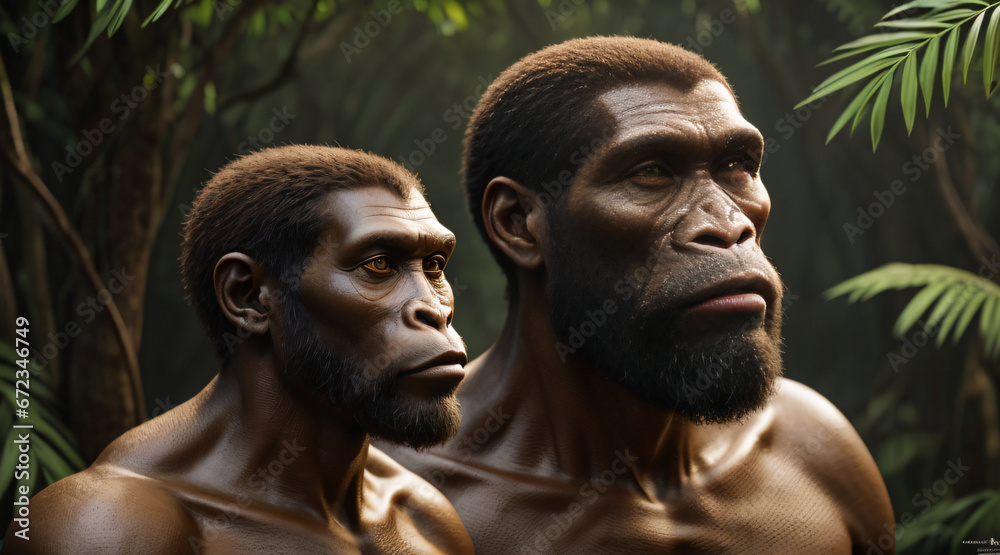 Camino de la Evolución: Homo Sapiens en su Entorno Primitivo Stock ...