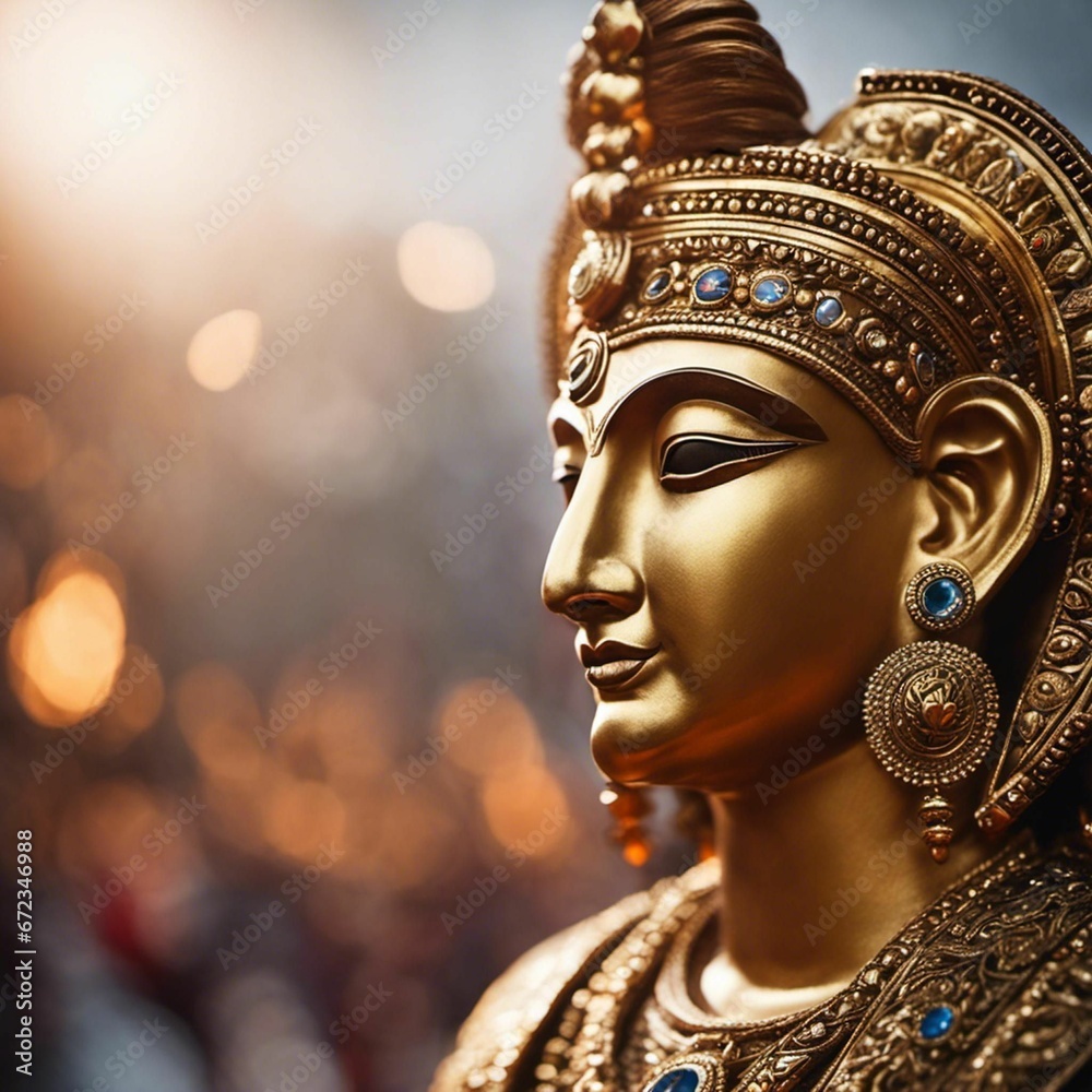 AI generated illustration of a golden statue of ram ji standing ...