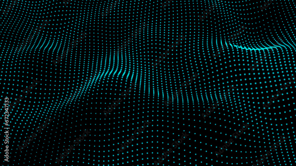 Abstract dot background. Digital wave with dots on the black background ...