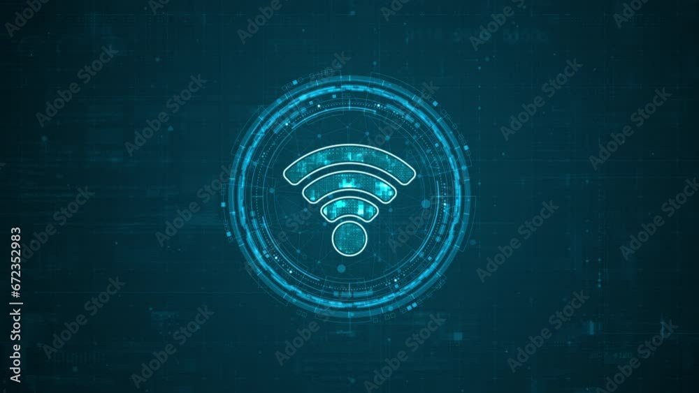 Motion graphic of Blue digital WIFI logo and circle futuristic HUD ...
