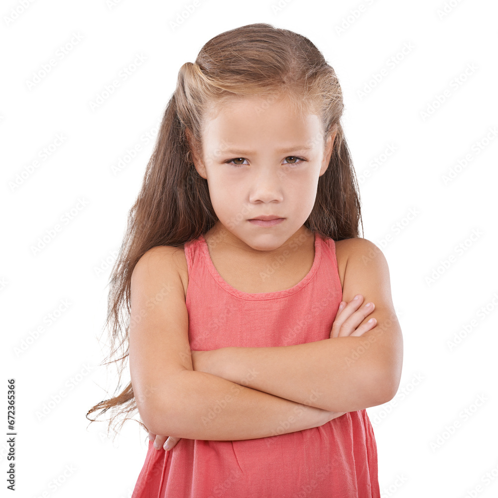 Child, arms crossed and angry portrait with upset or frustrated, grumpy ...