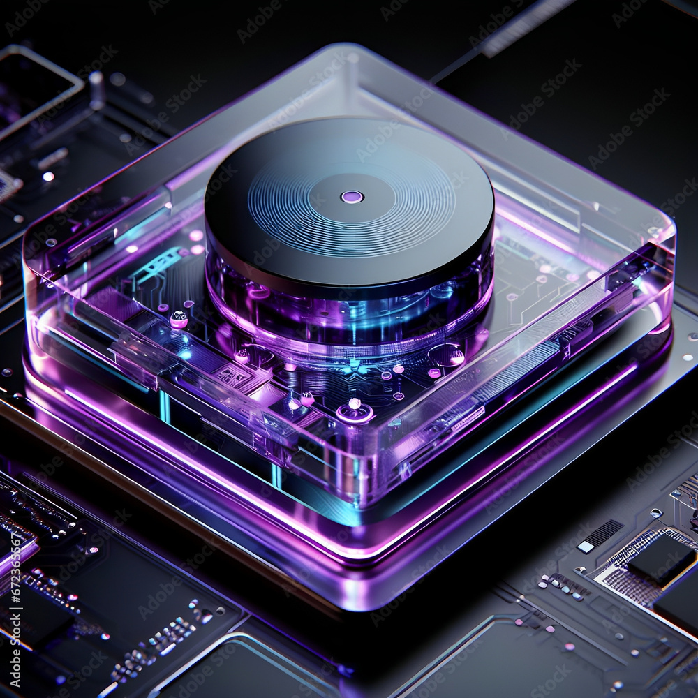 A detailed design of a futuristic electronic device featuring blue and ...