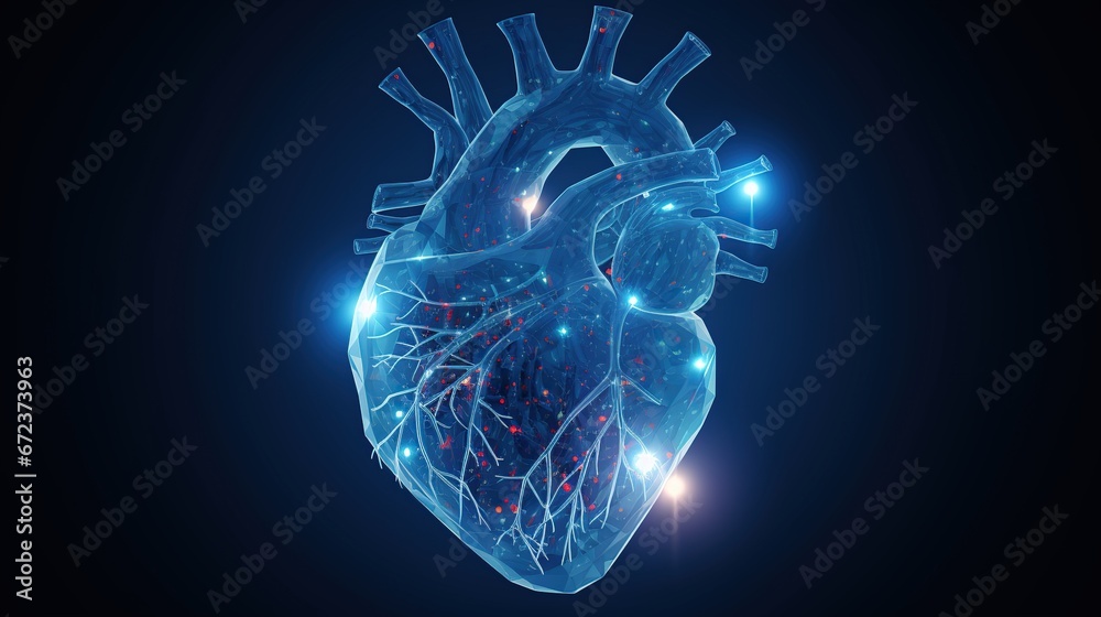 Human heart shape neon glowing light low poly style. AI generated image ...