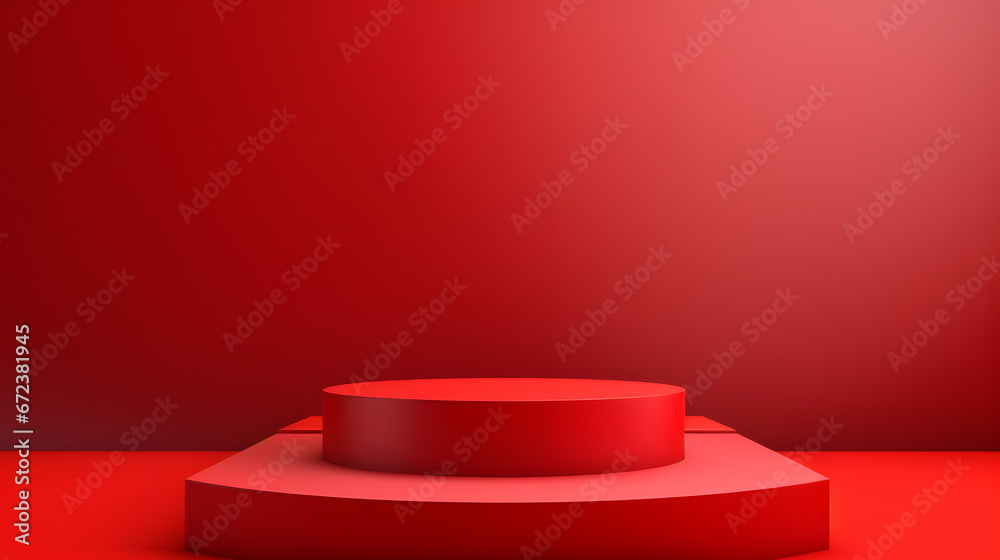 Red podium background product stage display on 3d geometric platform ...