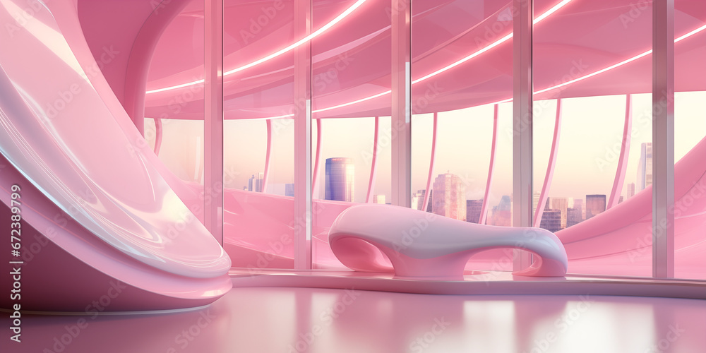 AI illustration of a pink dream house, interior design, luxury, curved ...