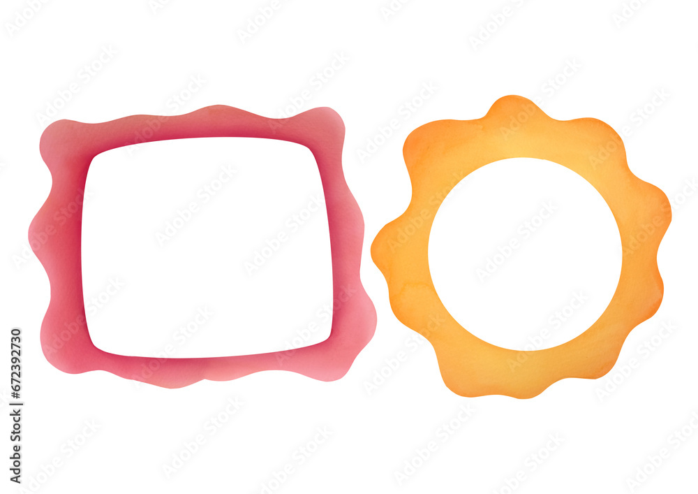 clip art watercolor frame doodles illustration. cut out round, square ...