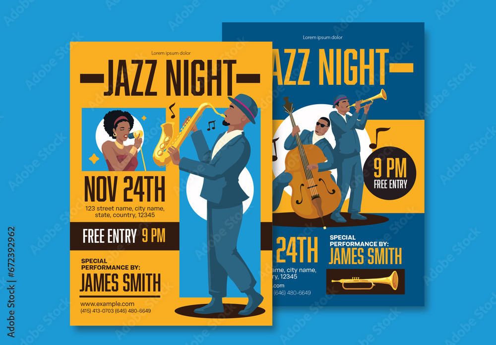 Retro Jazz Event Flyer Layout Stock Template | Adobe Stock