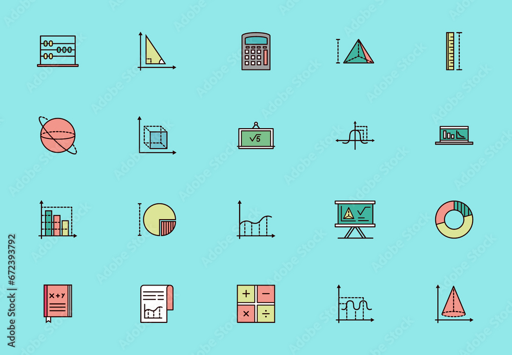 Colorful Mathematics and Geometry Education Icons Set Stock Template ...