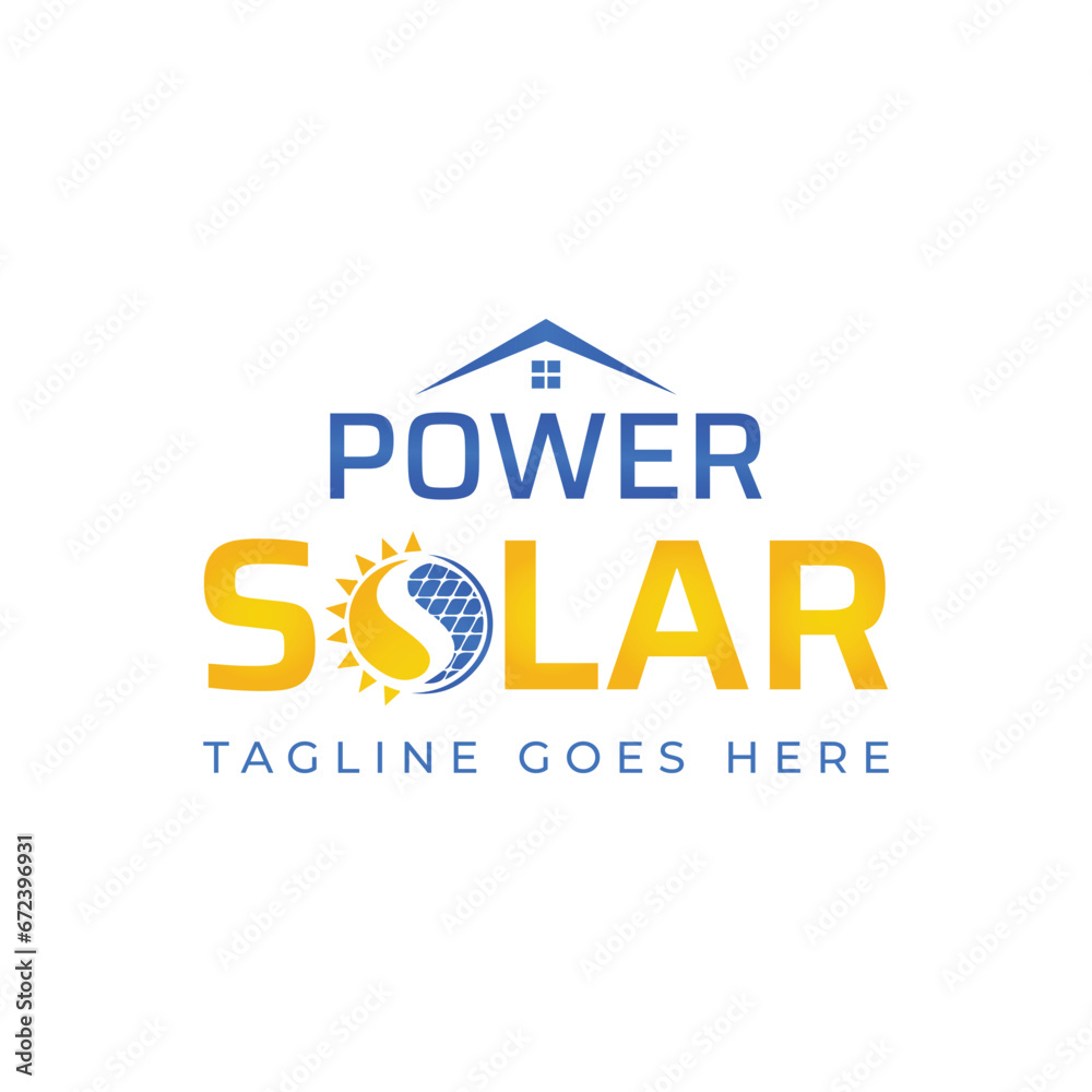 Solar Power Energy Logo, Solar Logo with Roof Sun and Solar Panel Stock ...