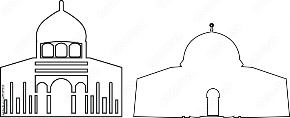 Al Aqsa Mosque, icon in line set isolated on transparent background ...