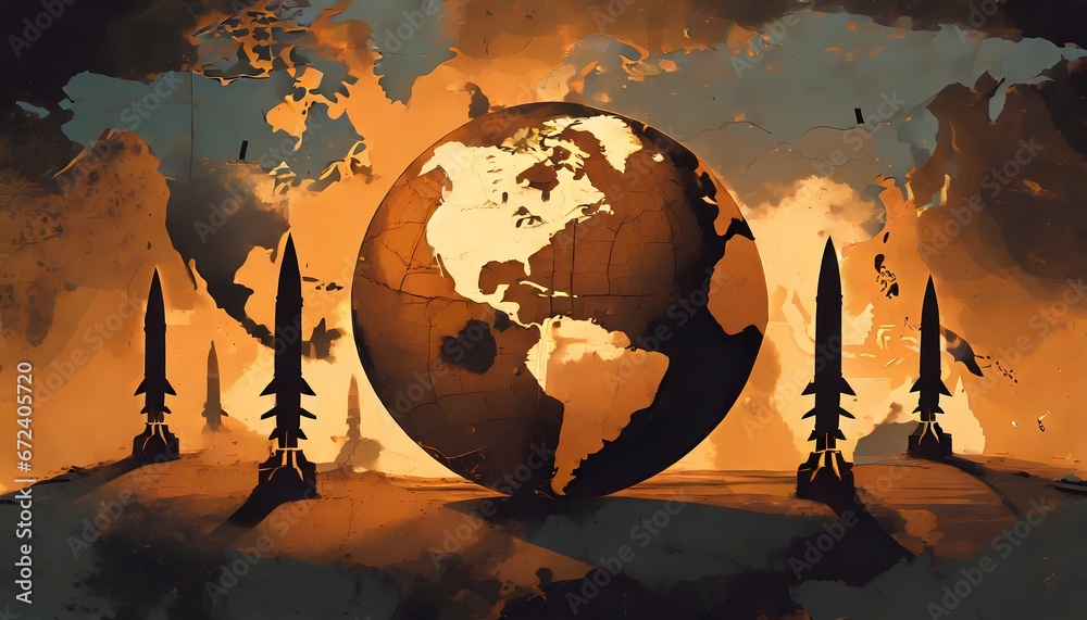 World map with all continents. Planetary catastrophe concept. Atomic ...